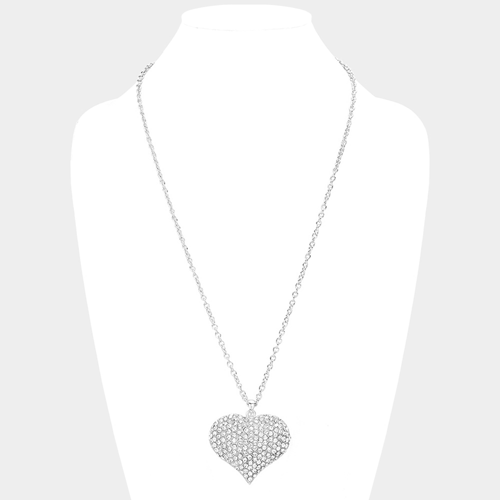 Crystal Pave Heart Pendant Long Necklace