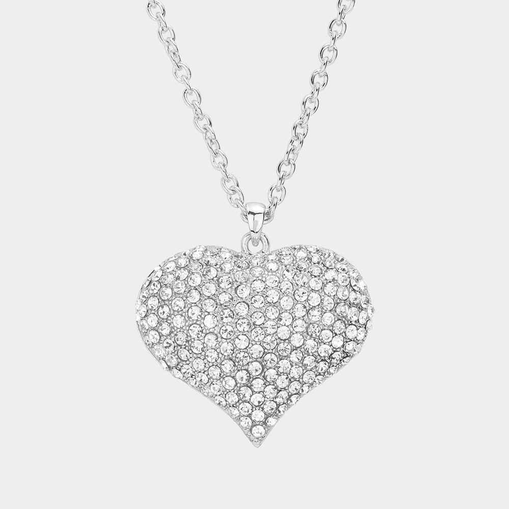 Crystal Pave Heart Pendant Long Necklace