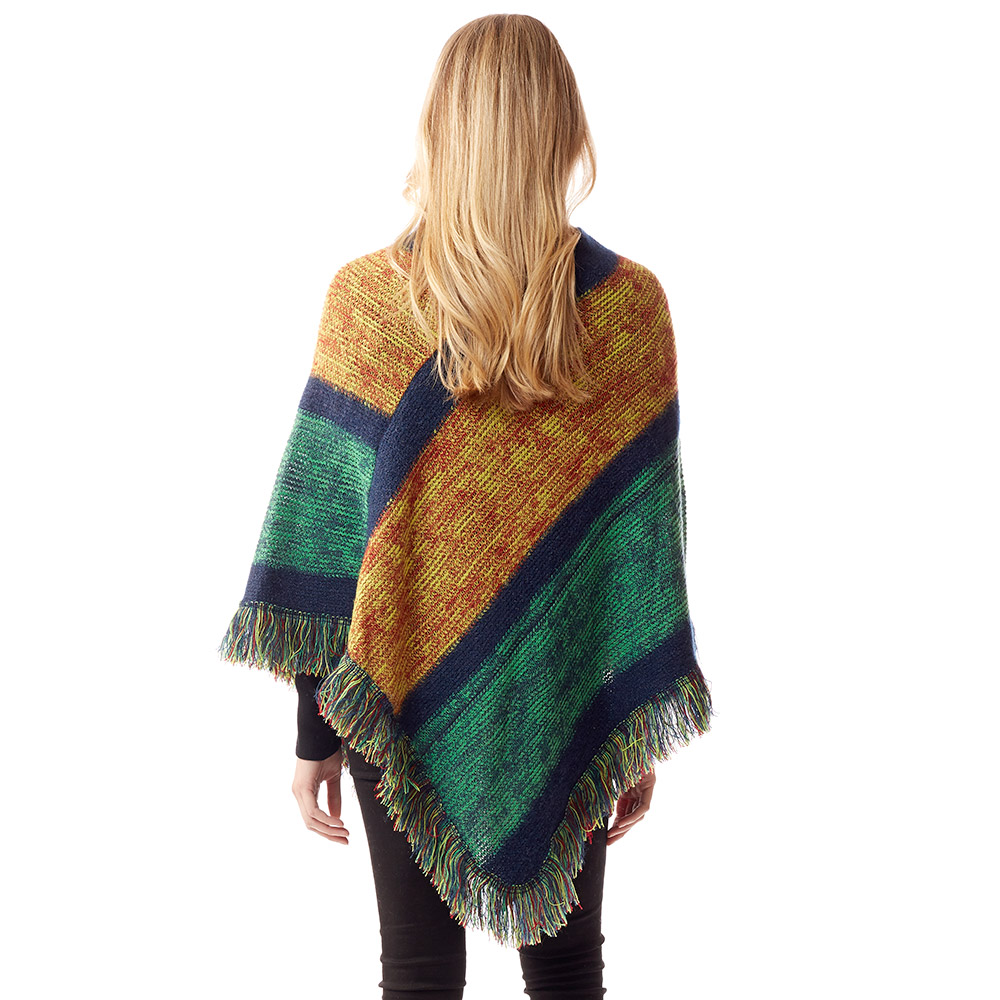 Colorful Vertical Stripe Patterned Poncho
