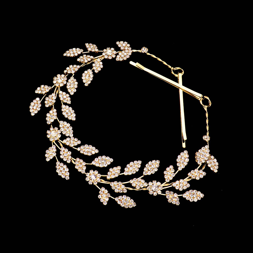 Rhinestone Leaf Cluster Vine Wrap Headpiece