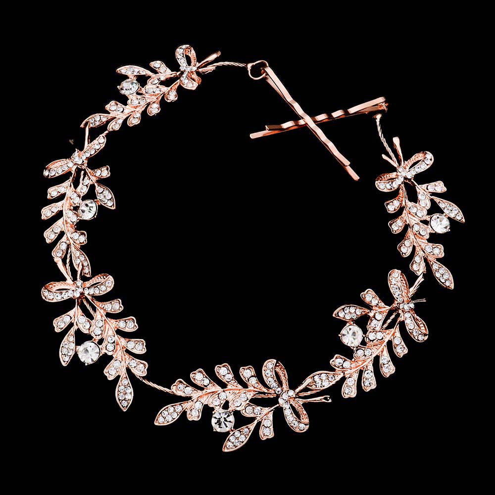 Stone Embellished Leaf Cluster Vine Bun Wrap Headpiece