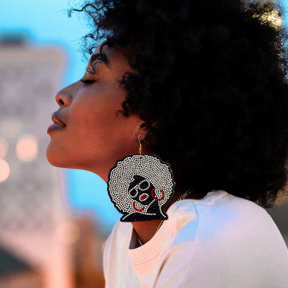 Oversized Faux Leather Back Bling Afro Dangle Earrings