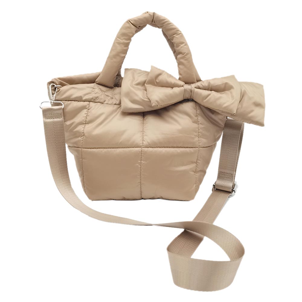 Bow Accented Padded Puffer Tote Bag