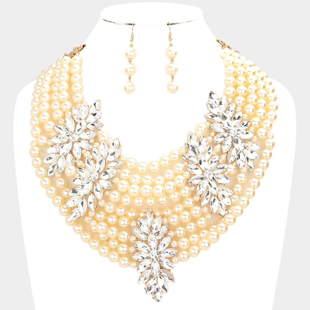 Stone Embellished Multi Layered Pearl Necklace