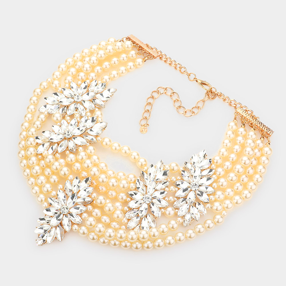 Stone Embellished Multi Layered Pearl Necklace