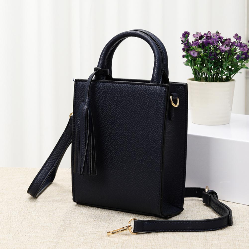 Faux Leather Tassel Mini Tote / Crossbody Bag