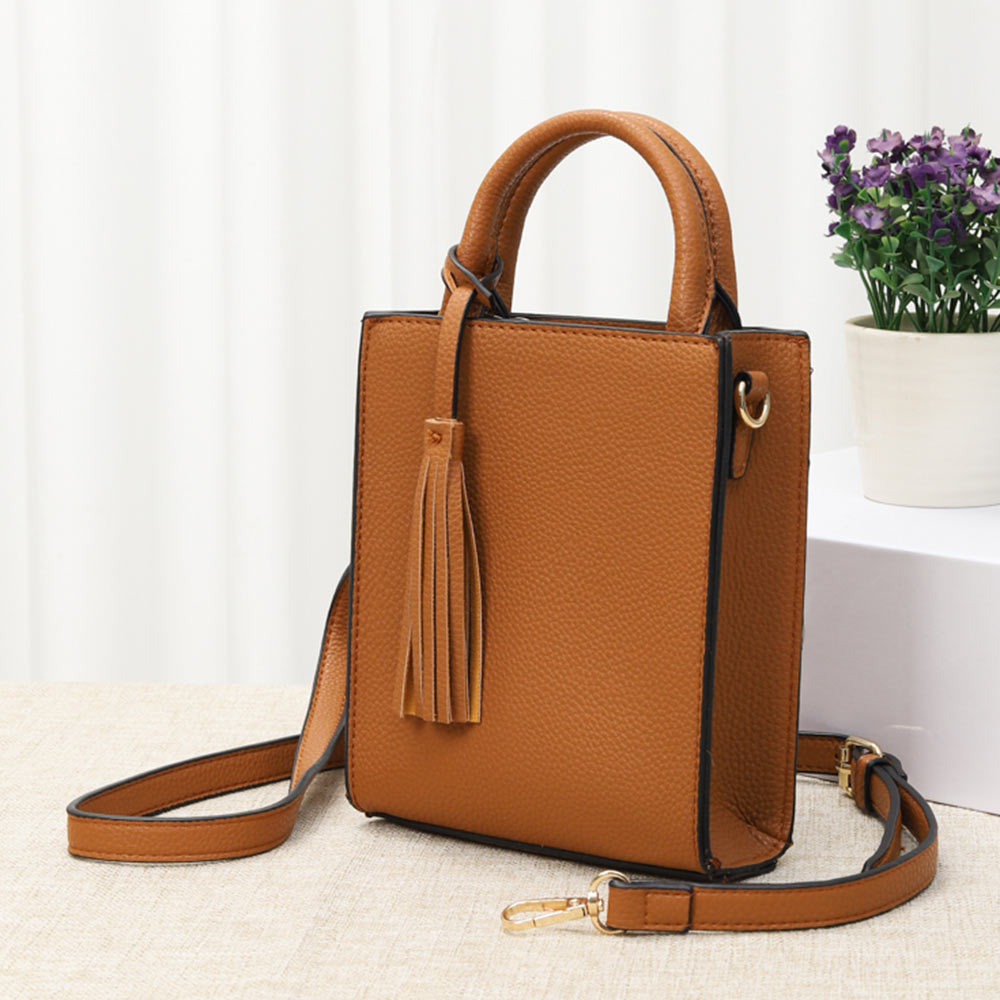 Faux Leather Tassel Mini Tote / Crossbody Bag