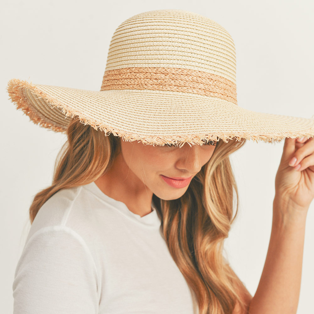 Frayed Edge Straw Floppy Sun Hat