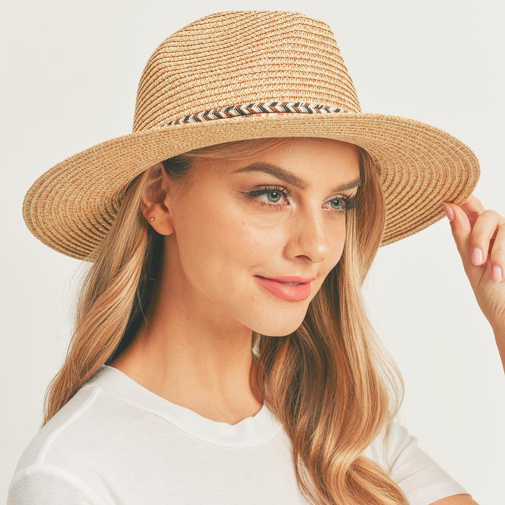 Multi Color Braided Band Straw Panama Sun Hat