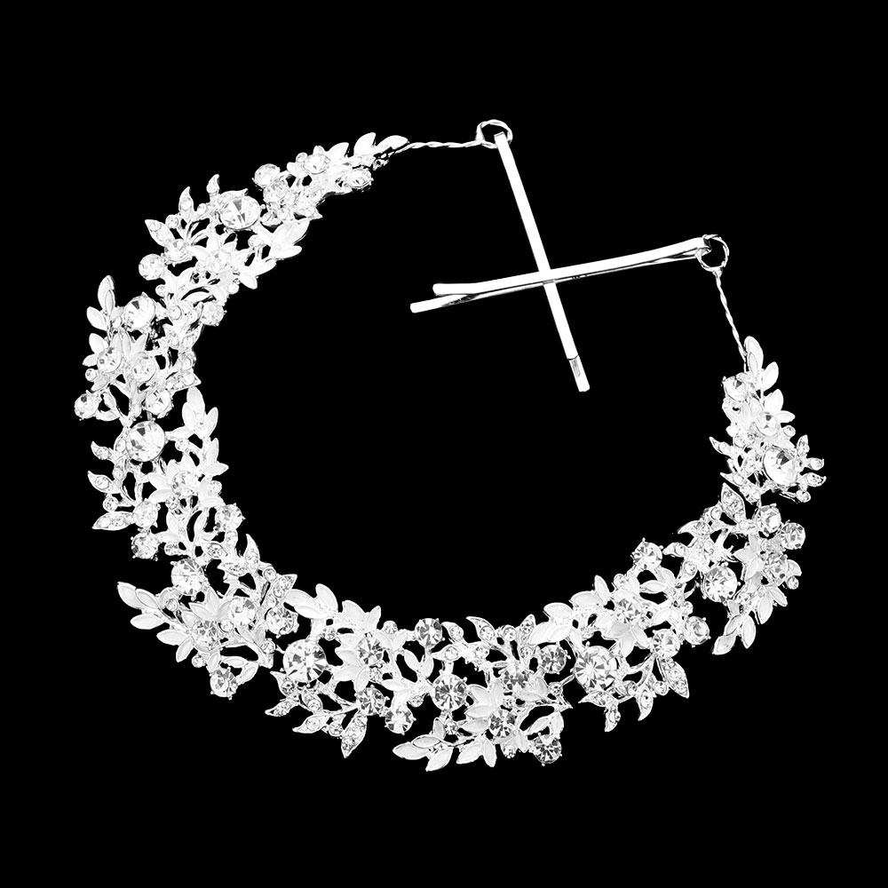 Stone Embellished Leaf Cluster Bun Wrap Headpiece