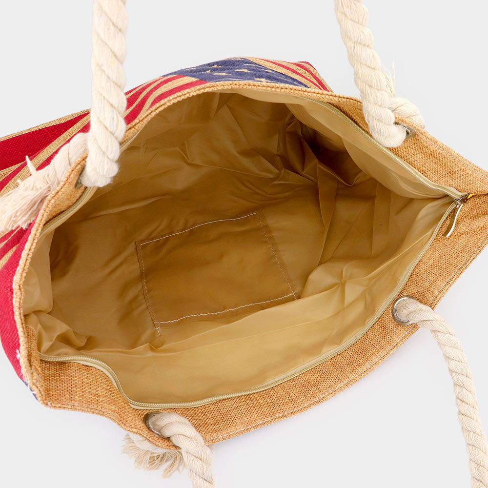 American USA Flag Printed Beach Tote Bag