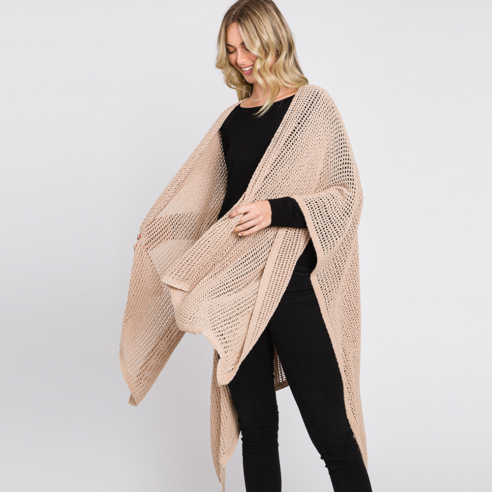 Solid Chenille Crochet Ruana Poncho