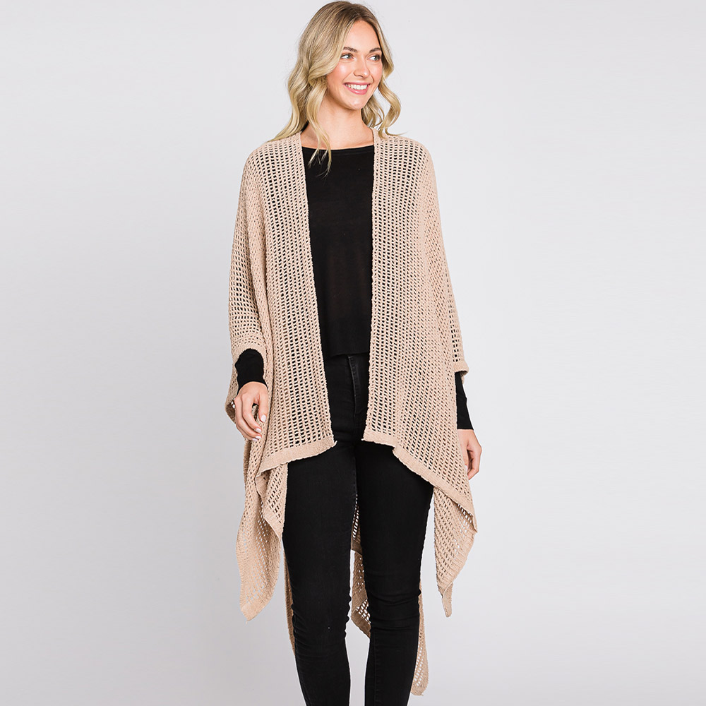 Solid Chenille Crochet Ruana Poncho
