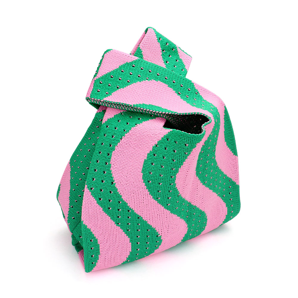Wavy Patterned Knit Tote Bag