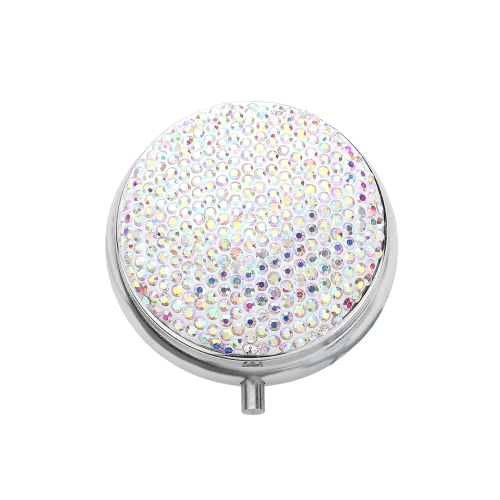 Bling Round Mirror Compact Pill Organizer Case