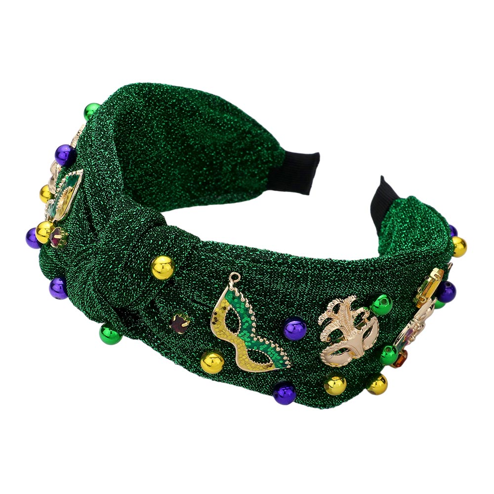 Mardi Gras Mask Crown Sparkle Knot Headband
