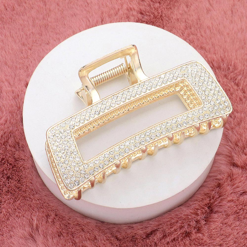 Rhinestone Paved Open Rectangle Hair Claw Clip