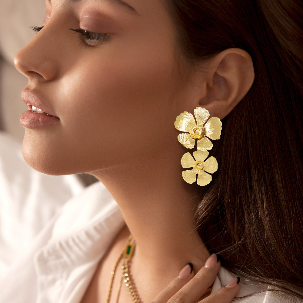 Metal Flower Link Earrings