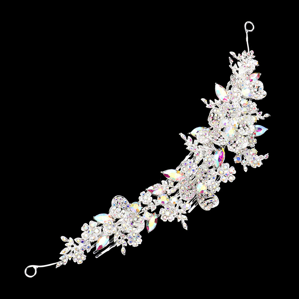 Stone Embellished Flower Leaf Cluster Vine Wrap Headpiece