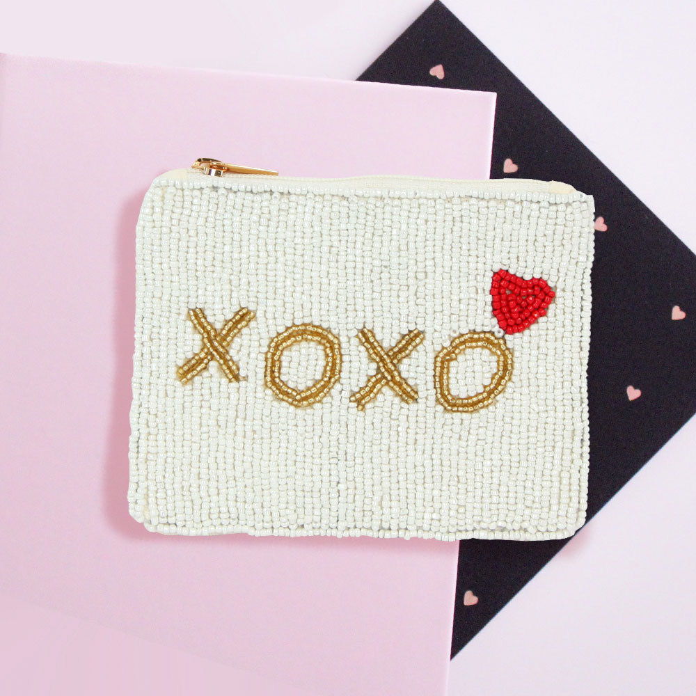 XOXO Message Seed Beaded Mini Pouch Bag