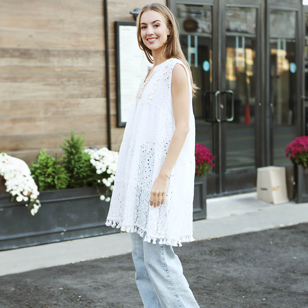 Sleeveless Tie-Knot Lace Cover Up Dress