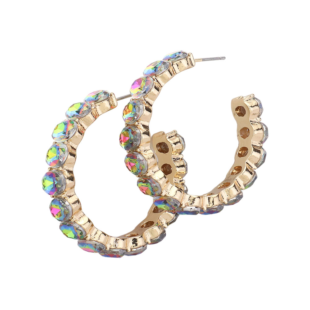 Round Stone Cluster Hoop Earrings