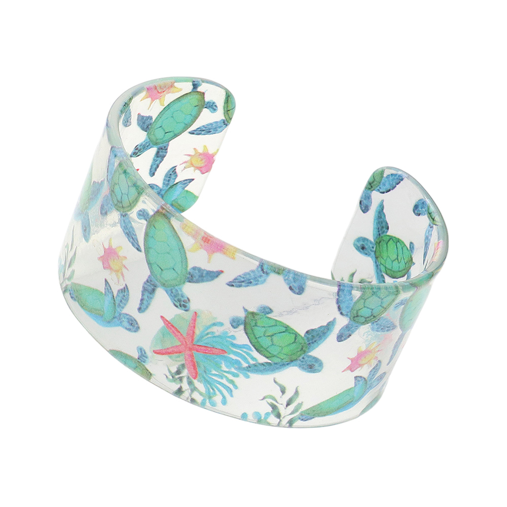 Sea Turtle Printed Acrylic Cuff Bracelet
