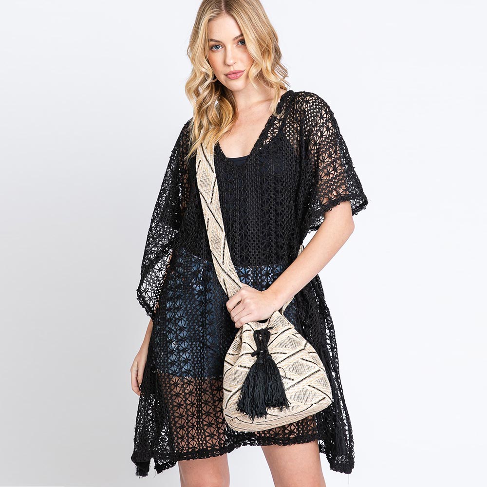 Solid Bucket Bag With Aztec Strap