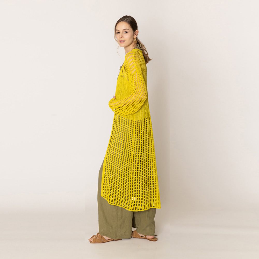 Chest Blocked Crochet Long Cardigan