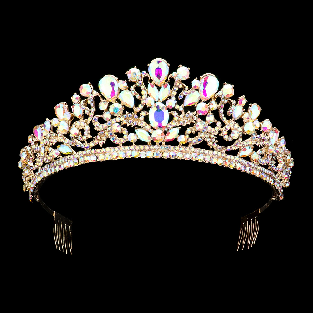 Teardrop Oval Stone Cluster Embellished Princess Tiara