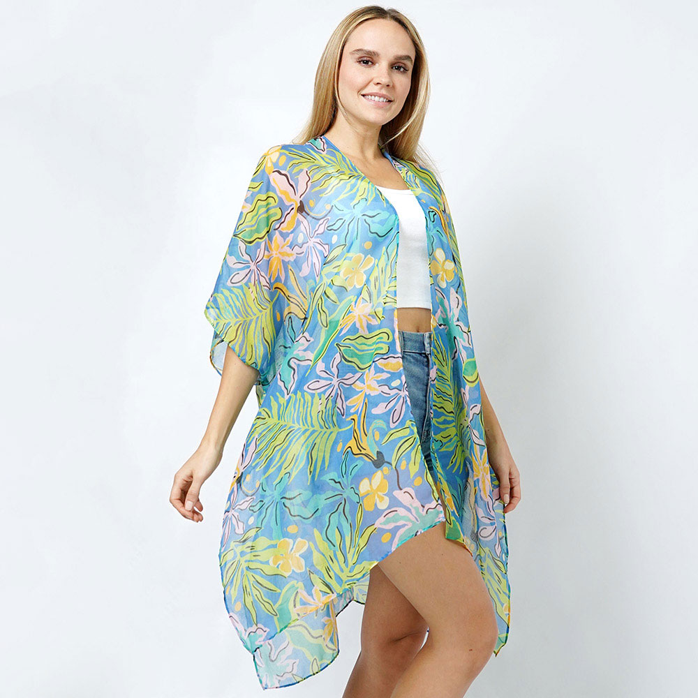 Tropical Print Kimono Poncho