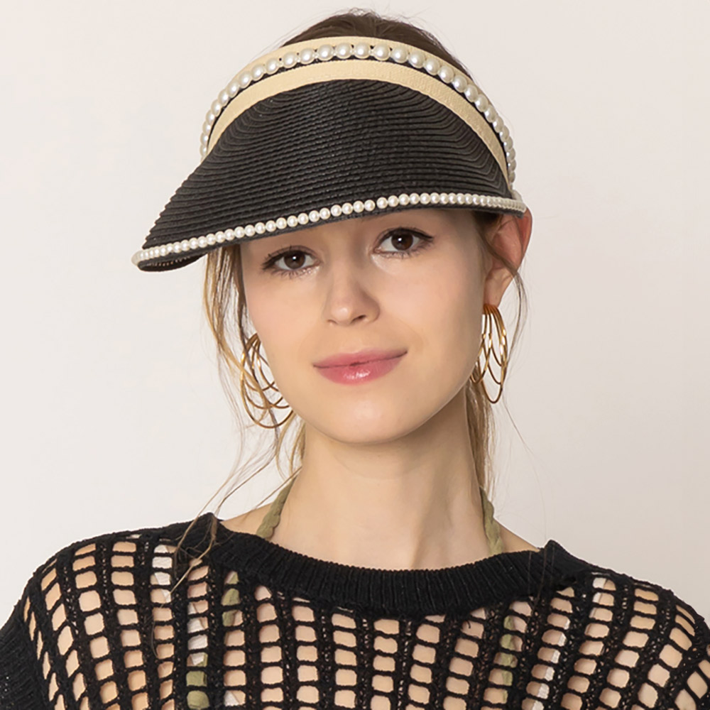 Pearl Pointed Straw Sun Visor Hat