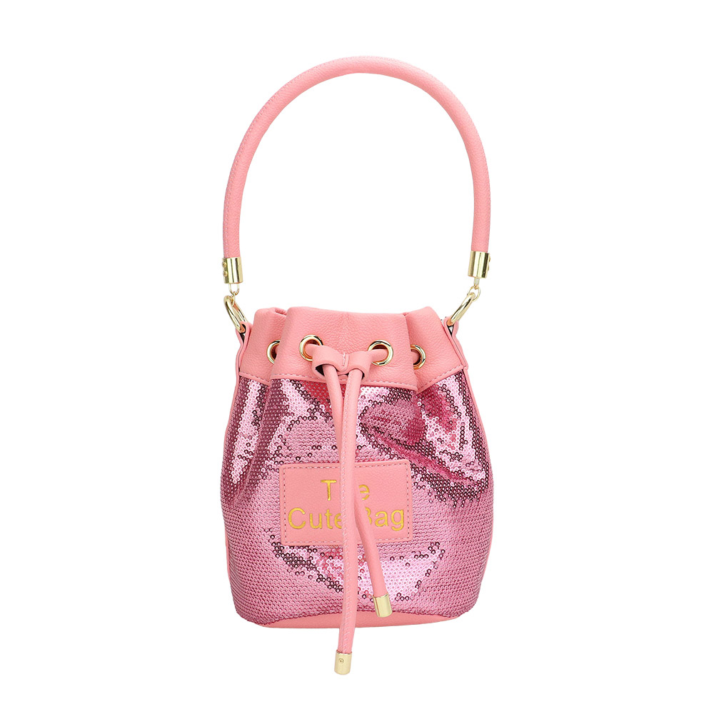 Faux Leather THE CUTE BAG Message Sequin Crossbody Bucket Bag