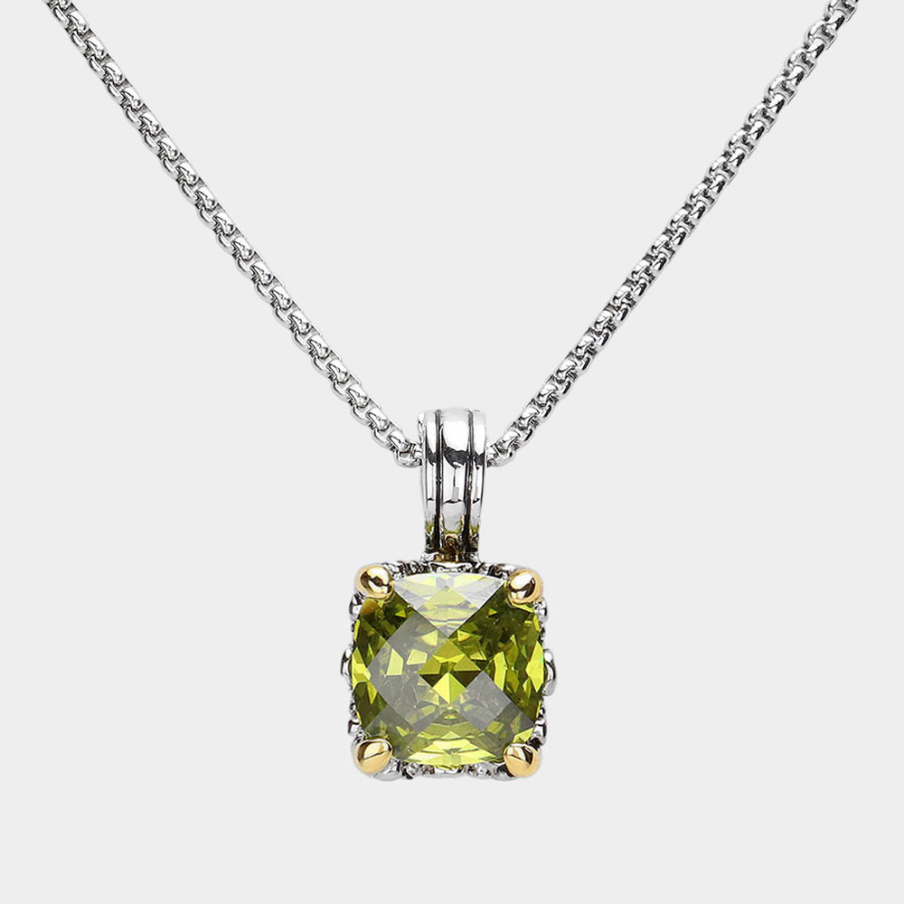 Square CZ Stone Cluster Pendant Necklace