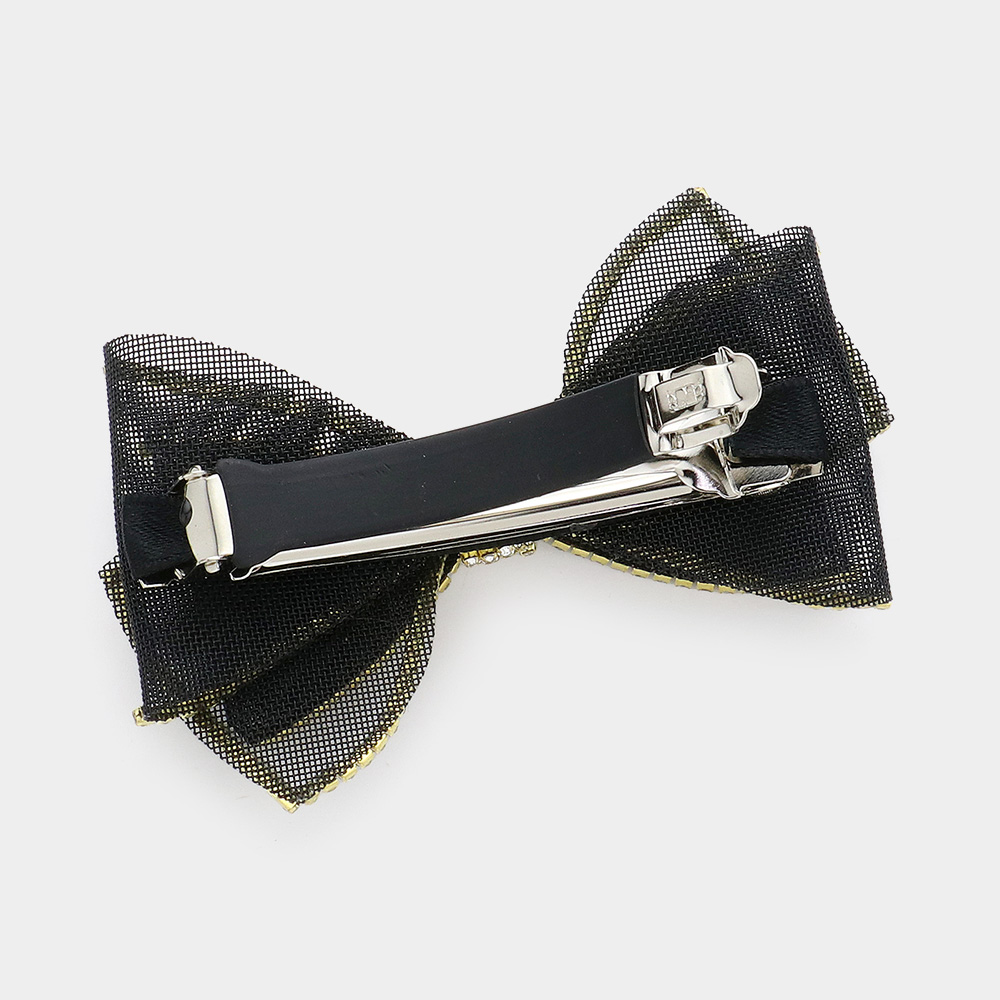 Rhinestone Rim Mesh Bow Barrette