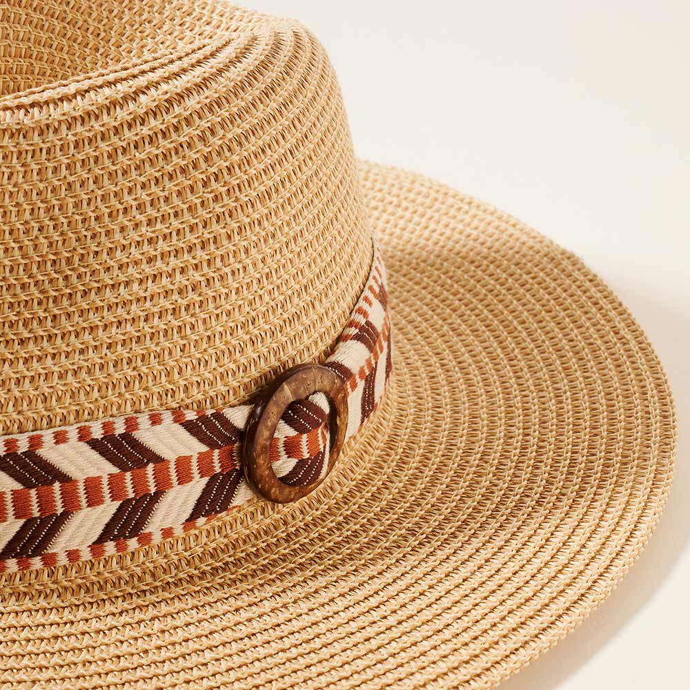 Aztec Belt Accented Straw Summer Sun Hat