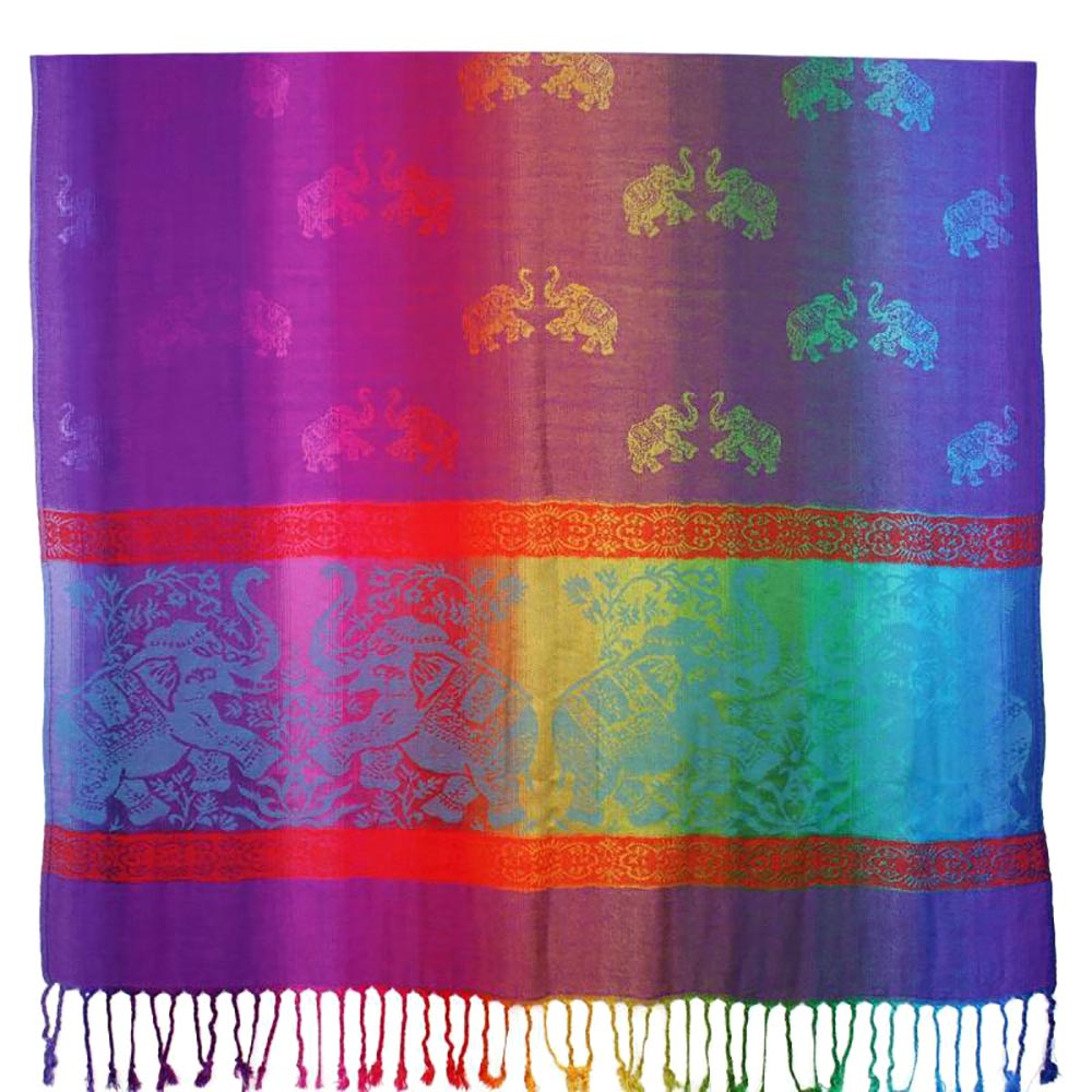 Colorful Elephant Printed Pashmina Scarf Shawl