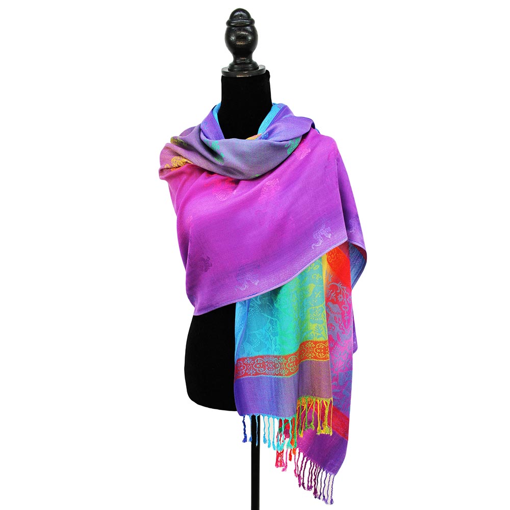 Colorful Elephant Printed Pashmina Scarf Shawl