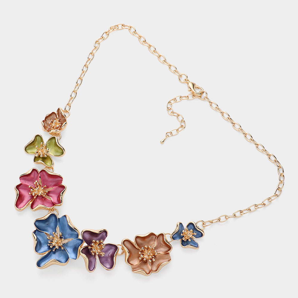 Colored Metal Flower Bib Necklace