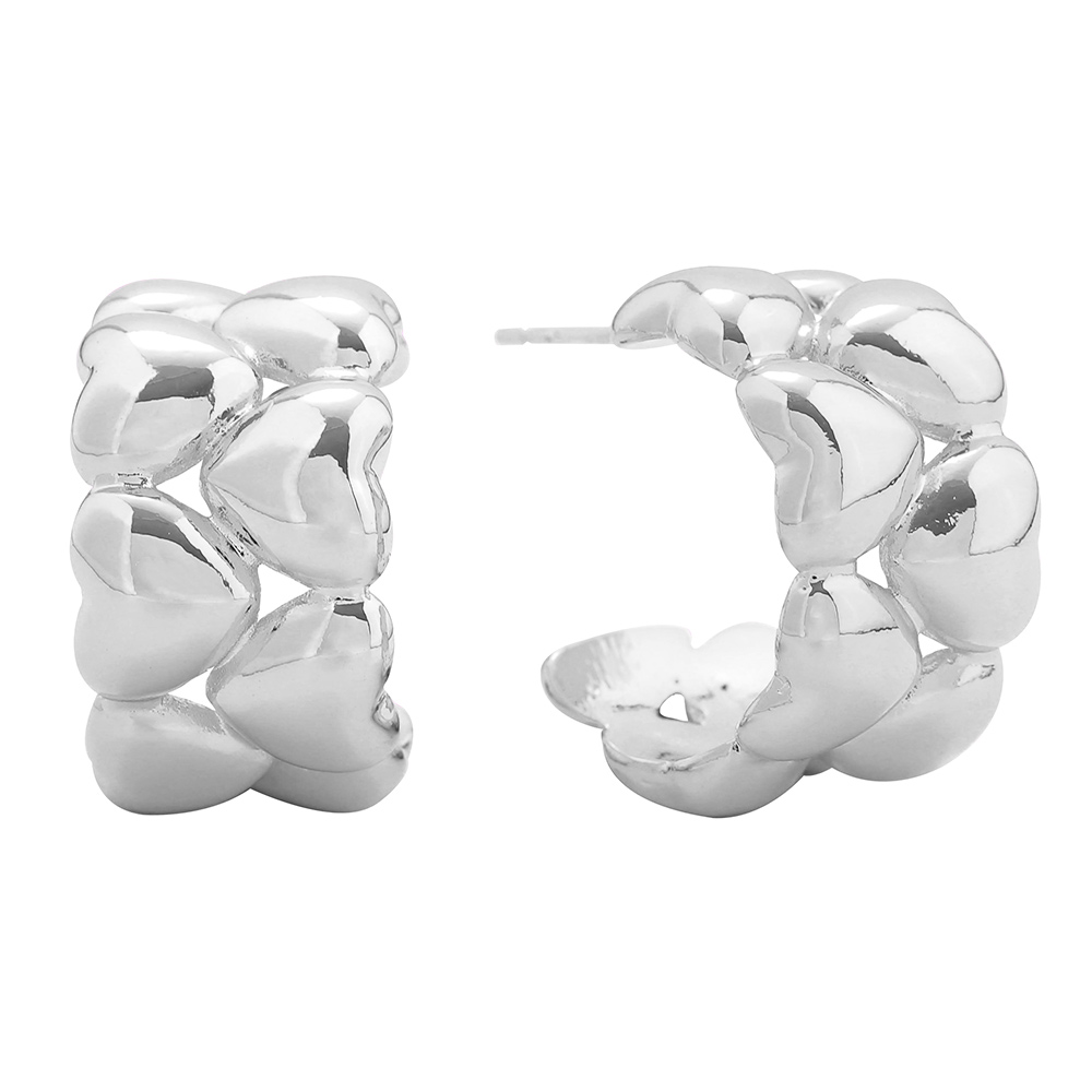 White Gold Dipped Bumpy Heart Hoop Earrings
