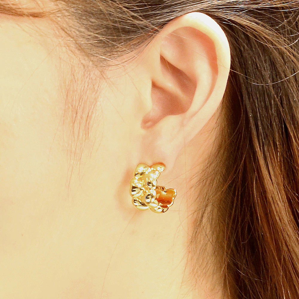 14K Gold Dipped Bumpy Heart Hoop Earrings