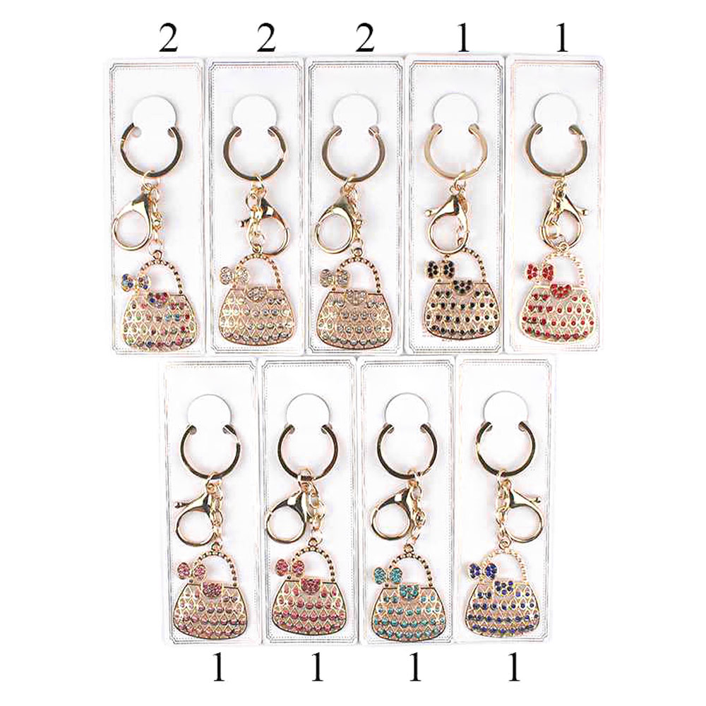12PCS - Rhinestone Paved Hand Bag Keychains