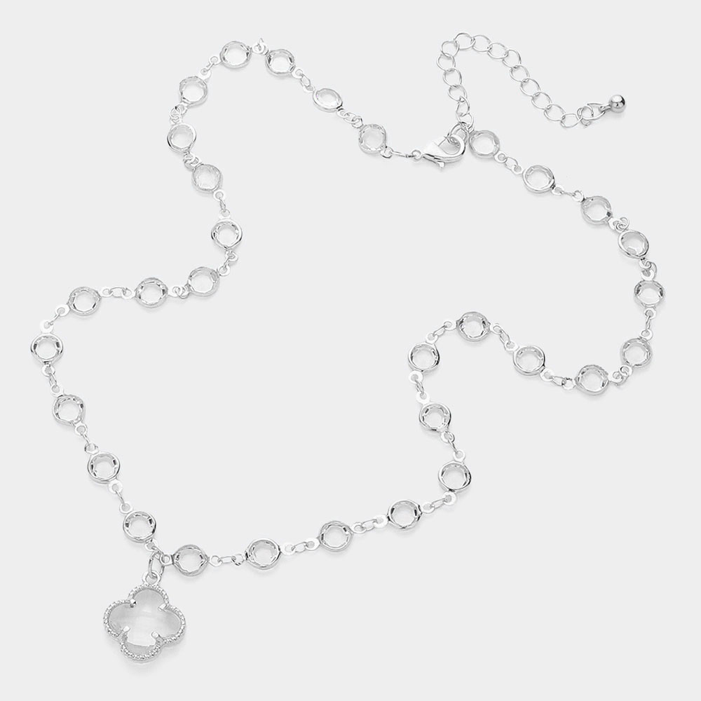 Quatrefoil Pendant Pointed Rhinestone Bezel Station Necklace