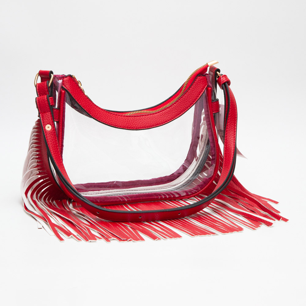Faux Leather Fringe Transparent Crossbody Bag