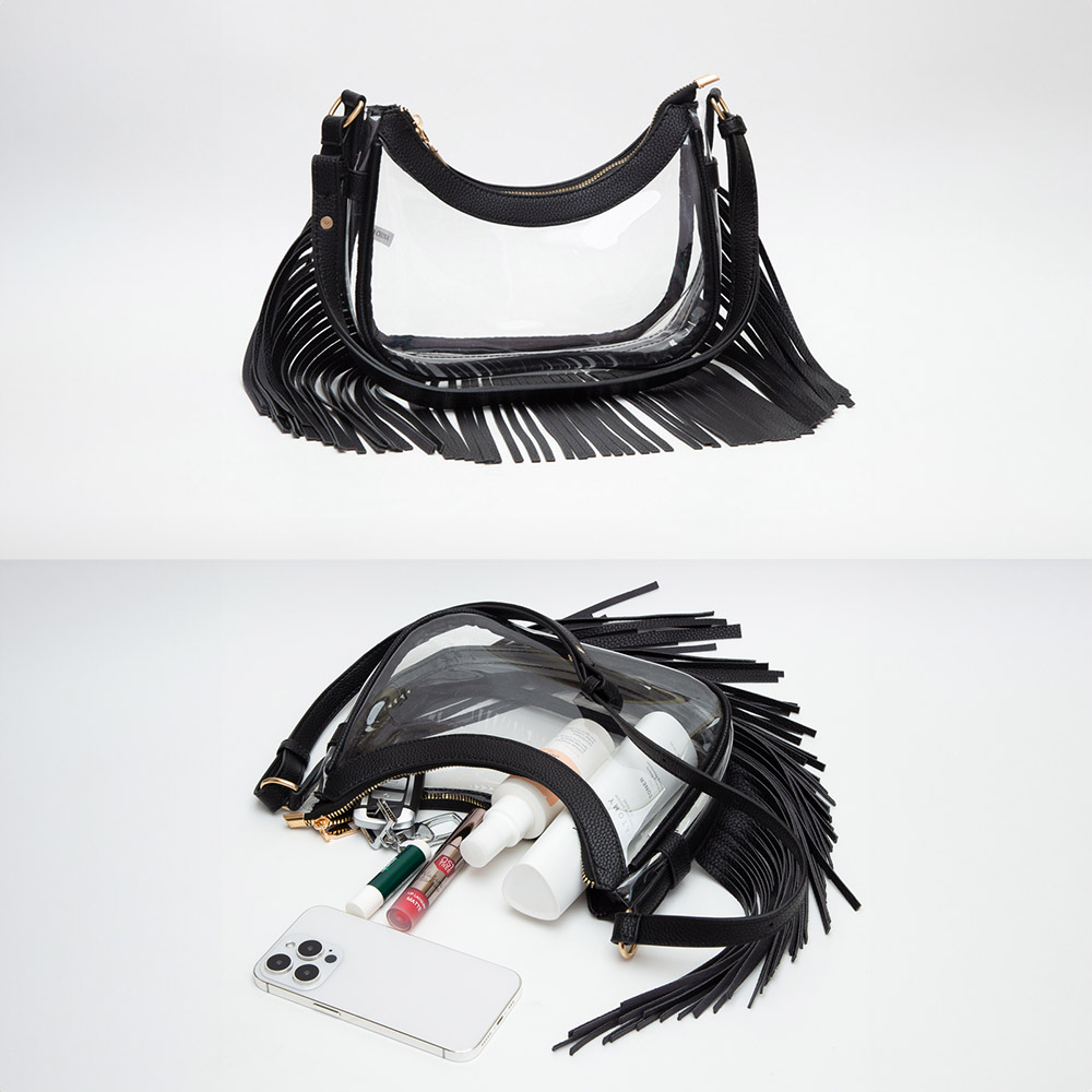 Faux Leather Fringe Transparent Crossbody Bag