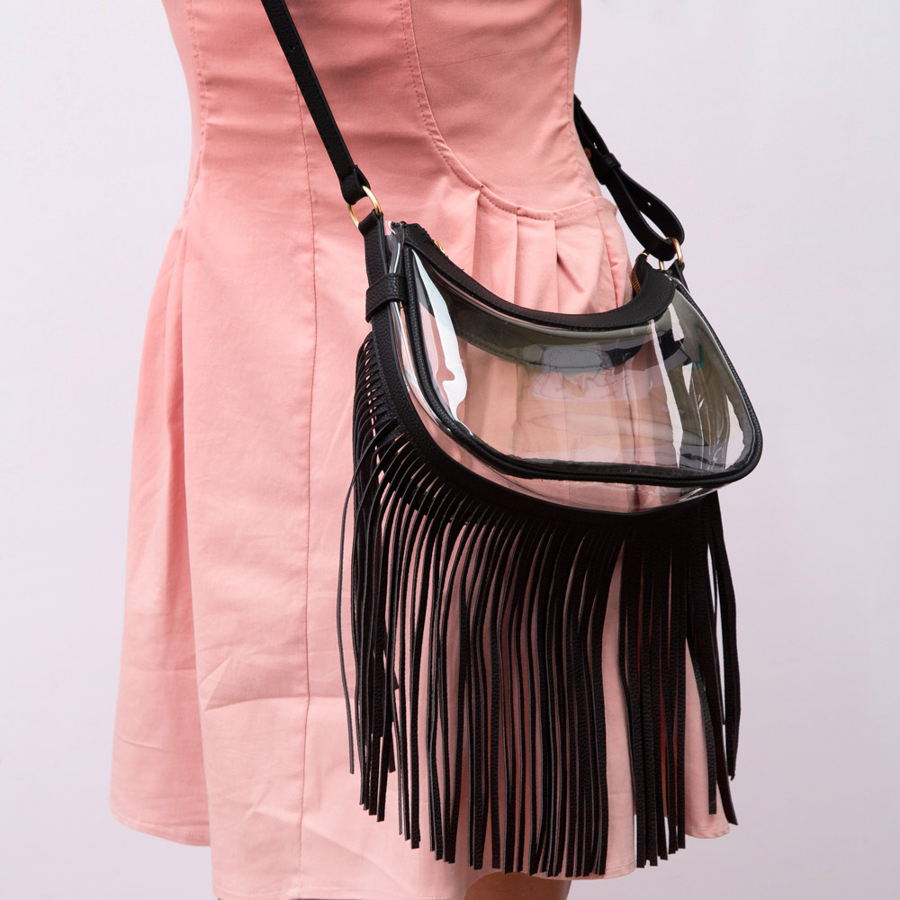 Faux Leather Fringe Transparent Crossbody Bag