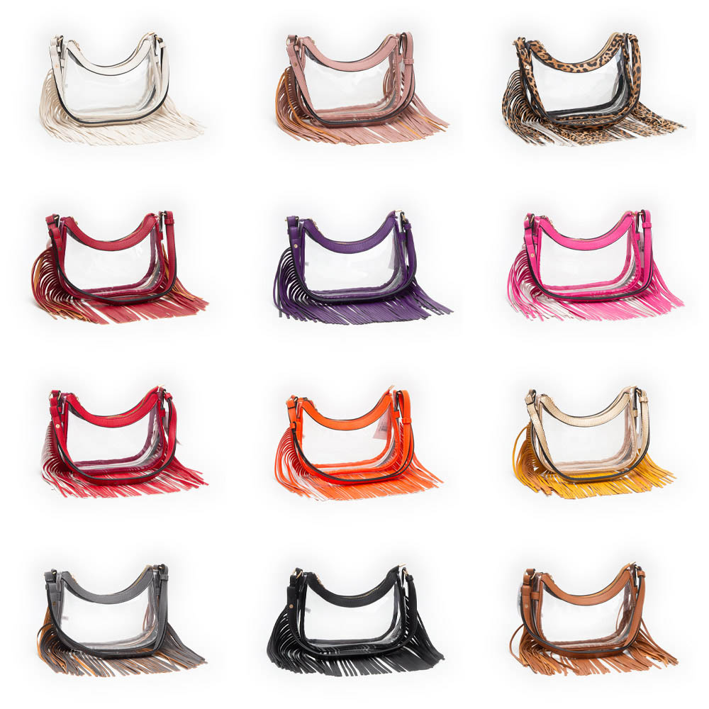 Faux Leather Fringe Transparent Crossbody Bag