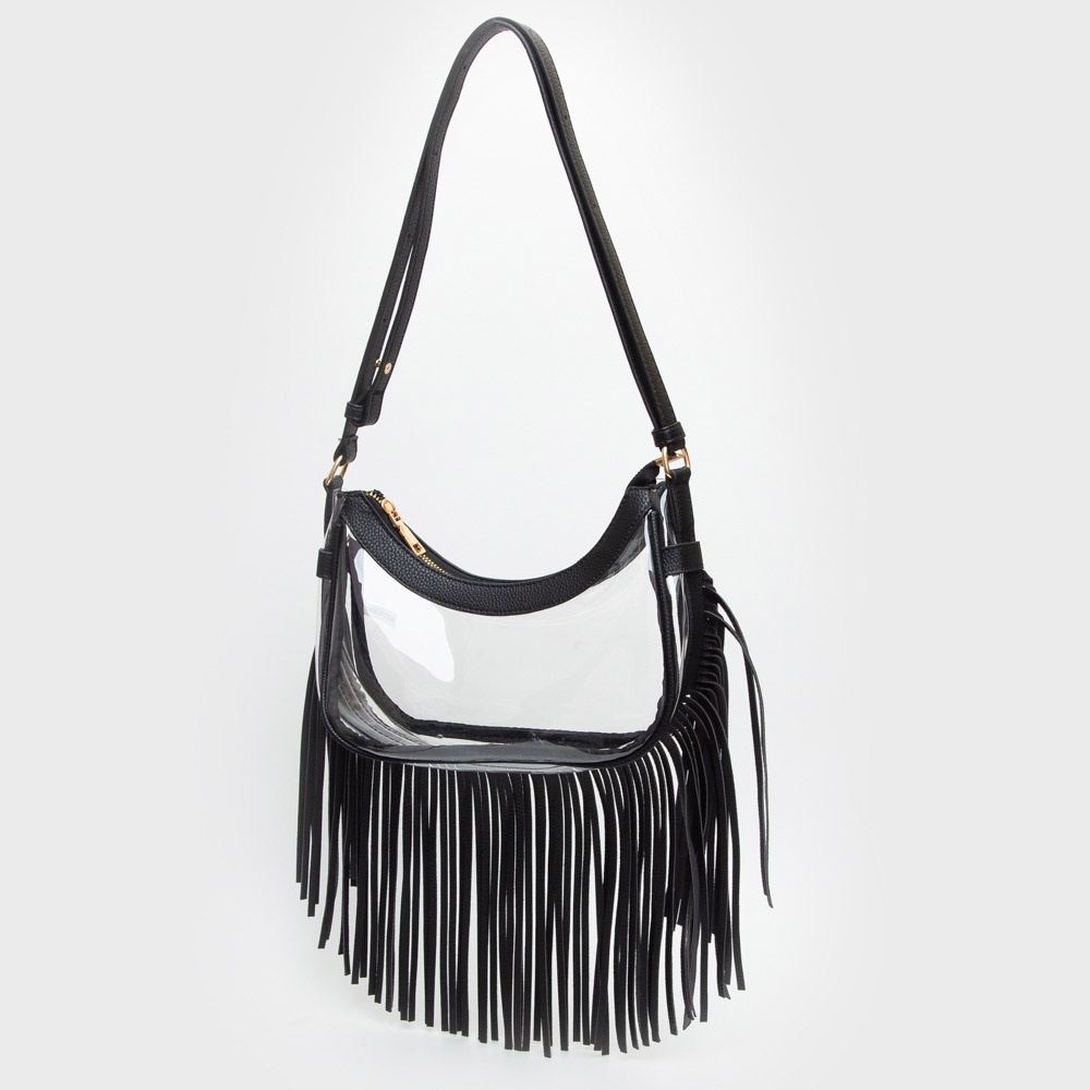 Faux Leather Fringe Transparent Crossbody Bag