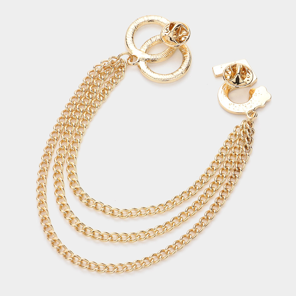 Stone Paved Doble O Enamel Number Five Link Drape Chain Lapel Pin Brooch